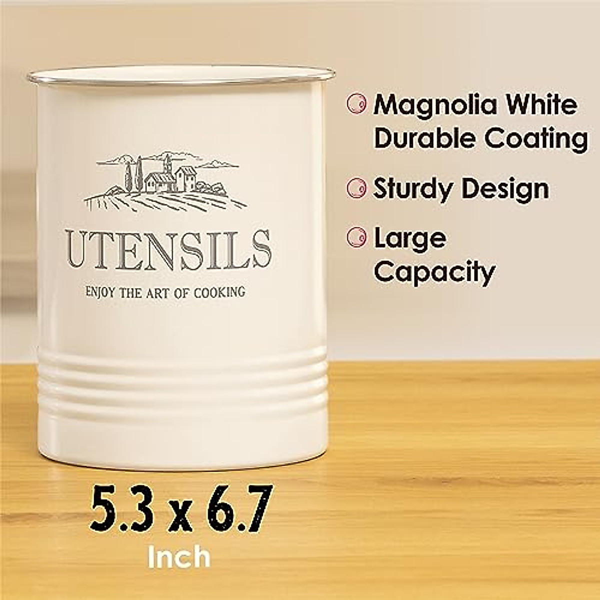 noonberry Kitchen Utensil Holder for Countertop - Farmhouse Large Cooking Utensil Holder 6.7"- Utensils Organizer and Spatula Holder - Kitchen Counter Decor Crock