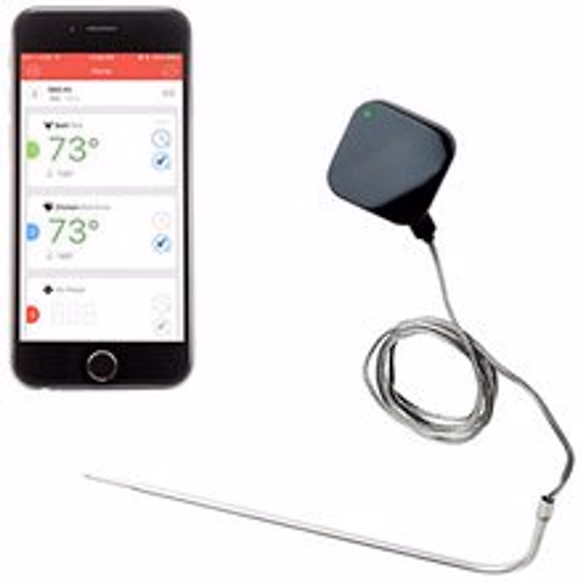 NutriChef Smart Bluetooth BBQ Thermometer - Upgraded Stainless Probe Safe to Leave in Grill, Outdoor Barbecue or Meat Smoker - Wireless Remote Alert iOS Android Phone WiFi App - PWIRBBQ40