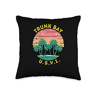 Trunk Bay Retro Beach Accessories Retro Trunk Bay Vacation Souvenir Palm Tree Throw Pillow, 16x16, Multicolor