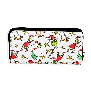 Bioworld How The Grinch Stole Christmas Grinch And Max faux Saffianno Leather Zip Closure Wallet