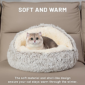 GOSALISU Cat Beds for Indoor Cats, Round Hooded Calming Bed for Small Dogs, Cozy Warming Plush Cat Bed Cave, Anti-Slip Machine Washable Puppy Pet Beds 20inch