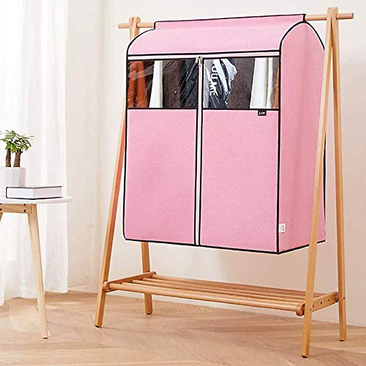 QYQS Clearly Organized Suit Bags Breathable Dust Cover Garment Shoulder Covers Bag Garment Bags Cover for Coats Jackets Dress Storage-Pink_52×52×85cm