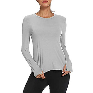 Mippo Long Sleeve Wokout Shirts for Women Yoga Tops Tie Back Tank Tops Thumb Hole Shirts Backless Tops Gym Sweater Workout Clothes Sports Active Exercise Wear for Women 2022 Gray L
