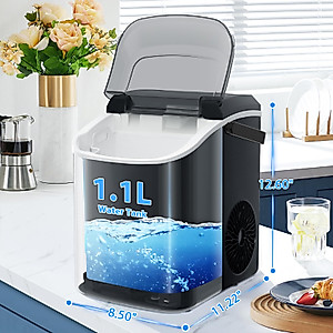 Nugget Countertop Ice Maker with Chewable Pellet Ice, Antarctic Star Portable Ice Machine Pebble Ice with Self-Cleaning, 34Lbs/24H, One Button Operation, for Kitchen, Home Stainless Steel Black
