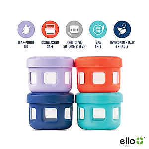 Ello Plastic Reusable Condiment Travel Containers with Screw-Top Leak Proof Lid, 5 oz, Fruit Cobbler