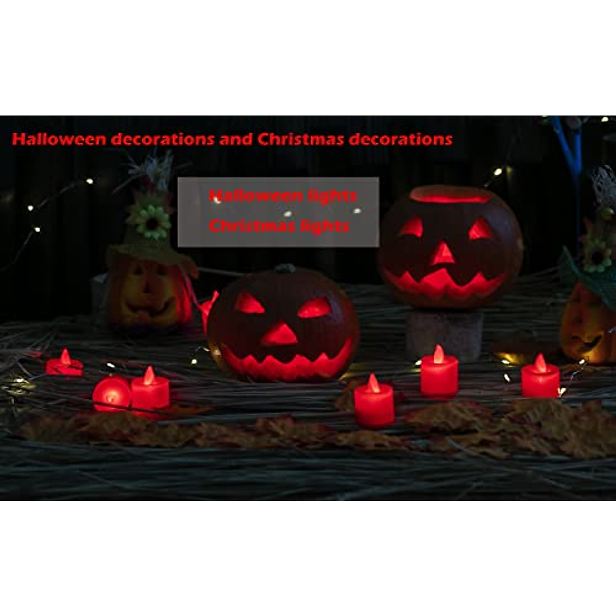 LANKER 24 Pack Flameless Led Tea Lights Candles - Flickering Red Battery Operated Electronic Fake Candles – Decorations for Wedding, Party, Christmas, Halloween (Red)