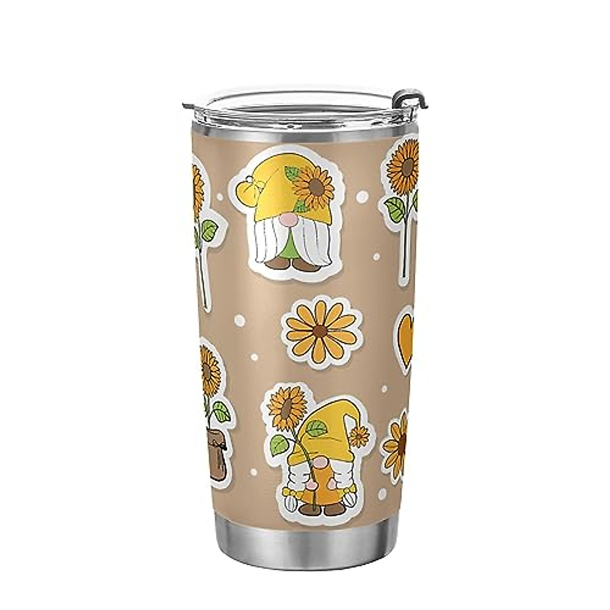 Jihqo Sunflowers Gnome Tumbler with Lid and Straw, Insulated Stainless Steel Tumbler Cup, Double Walled Travel Coffee Mug Thermal Vacuum Cups for Hot & Cold Drinks 20oz