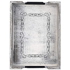 Booleaf Serving Tray, Authentic Paulownia Wood, Sturdy Black Metal Handles - Heart Swirl Design