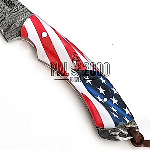 KNI-9817 Famous Full Tang Handmade Damascus Steel Knife with Genuine Leather Sheath