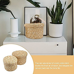 DOITOOL Food Decor 2pcs Straw Storage Basket Toy Basket Round Wheat Straw Hyacinth Storage Baskets