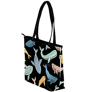 Tote Bag Women Satchel Bag Handbag Stylish Tote Handbag for Women Hobo Bag Fashion Crossbody Bag, Colored Whale Animal Marine Cartoon