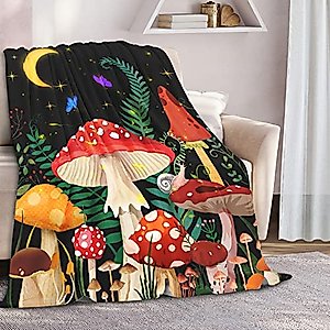 Mushroom Blanket, Mushroom Gifts for Women, Soft Fleece Flannel Mushroom Throw Blanket 50" X 40", Mushroom Cottagecore Room Stuff Gifts for Mushroom Lovers Couch Bedding Living Room Decor