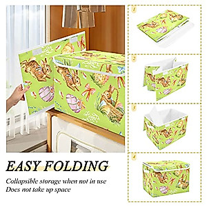 xigua Easter Storage Bins with Lids and Carrying Handle,Foldable Storage Boxes Organizer Containers Baskets Cube with Cover for Home Bedroom Closet Office Nursery
