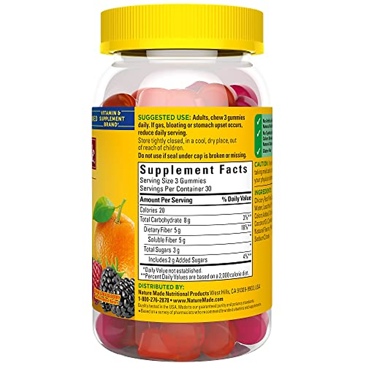 Nature Made Fiber Gummies 5 g per Serving, Fiber Supplement for Digestive Health Support, 90 Gummies, 30 Day Supply