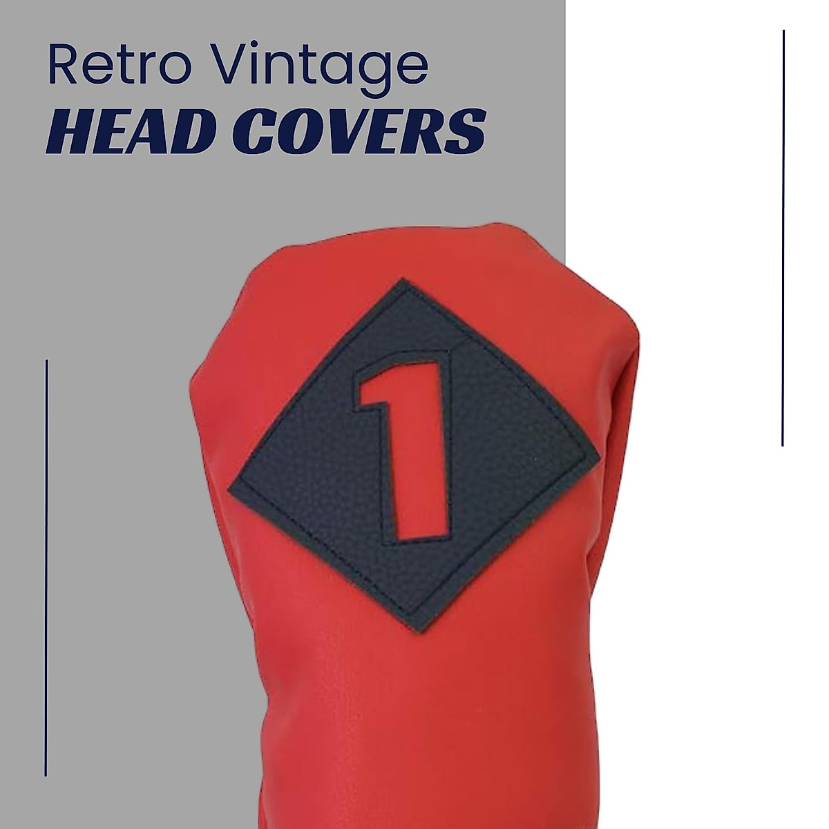 Majek Retro Golf Headcover Red with White and Blue Stripe Vintage Leather Style 1 Driver Head Cover Fits 460cc Drivers Classic Look