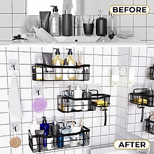 MAYRO Shower Shelves 6 Pack - Rustproof Shower Caddy - Easy to Install - Self Adhesive Bathroom Shower Organizer - Durable Shower Shelf for Inside Shower - Large Capacity Black Shower Rack