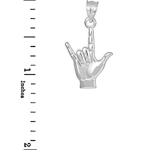 Sideways Crosses 10k White Gold I Love You Hand Sign Language Charm Pendant Necklace, 18"