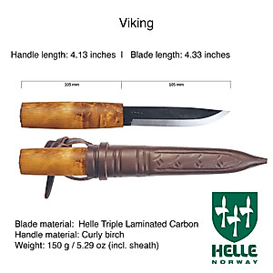 HELLE Knives - Viking - Fixed Blade - Historic Knife - Birch Wood Handle - H3LC Stainless Steel - Stick Tang - Made in Norway