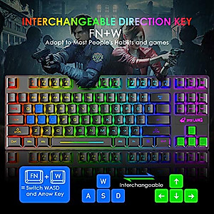 RGB Gaming Keyboard and Mouse Combo, 87 Keys USB Wired Rainbow Keyboard and Lightweight Gaming Mouse, 6400 DPI Adjustable, 6 Programmed Buttons, for Laptop PC Computer Game and Work
