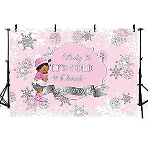 MEHOFOTO Winter Wonderland Girl Baby Shower Photography Studio Background Party Decor Silver Snowflake Pink Little Princess Baby It's Cold Outside Banner Photo Backdrop Banner 7x5ft