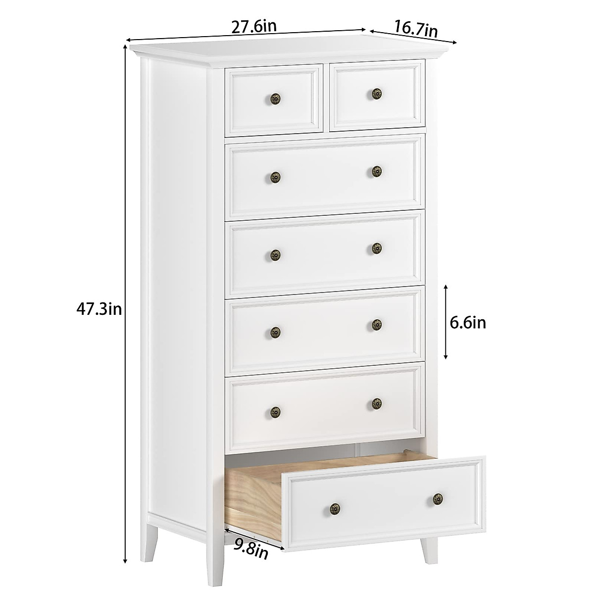 IKENO White 7 Drawer Tall Dresser, Tall Solid Wood Large Storage Cabinet, Modern Simple White Tall Chest of Drawer for Bedroom Living Room Hallway Entryway (White)