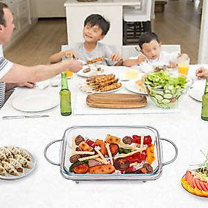 Chafing Dish Buffet Set Warming Tray with Lid Stainless Steel Buffet Server and Oven Safe Glass Warming Tray for Parties Buffets