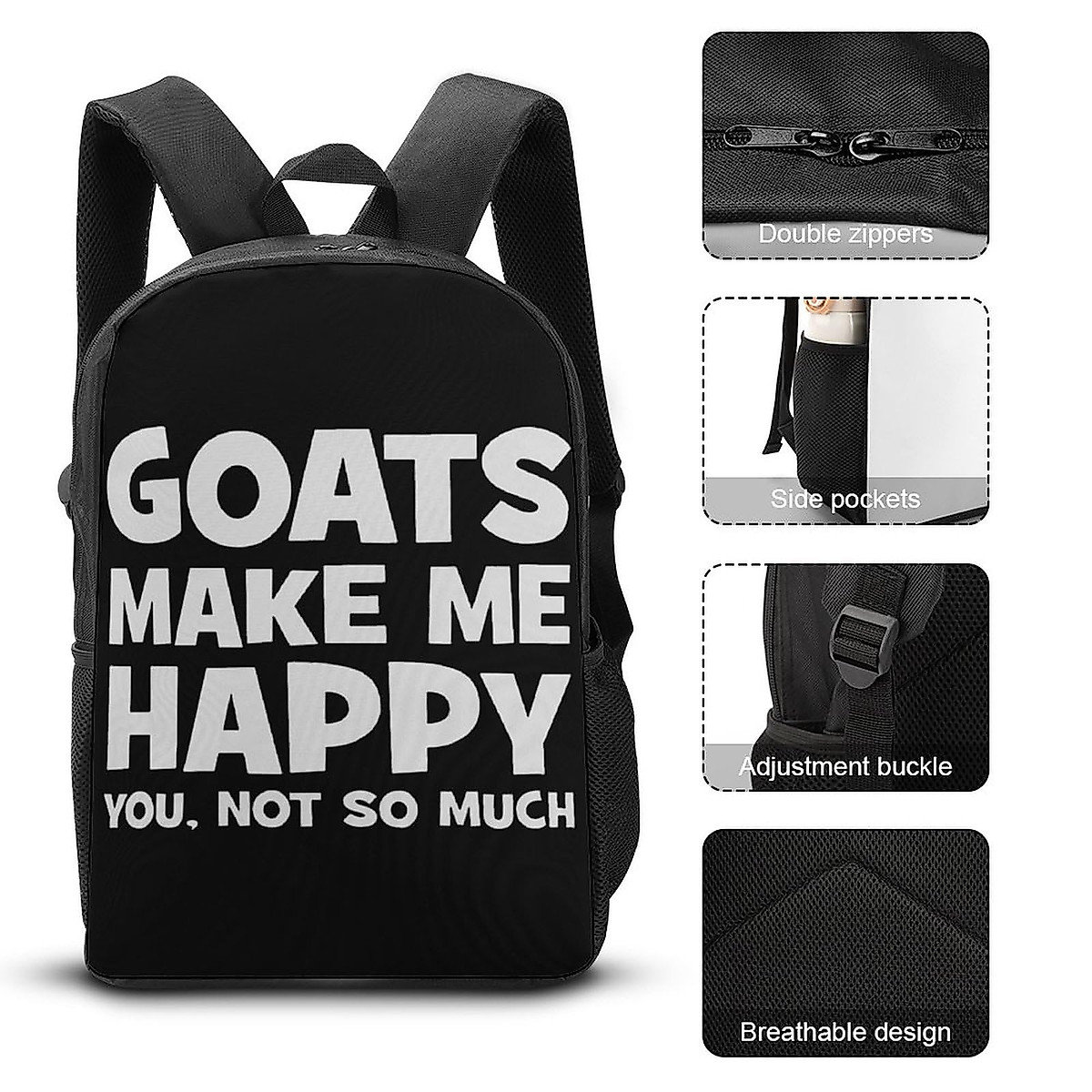 Goats Make ME Happy Travel Backpack Casual 17 Inch Large Daypack Shoulder Bag with Adjustable Shoulder Straps