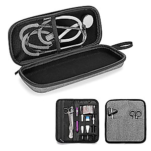 Damero Hard Stethoscope Case, Medical Carrying Case with Extra Folding Pouch Compatible with 3M Littmann/ADC/Omron Stethoscope and Accessories, Gray
