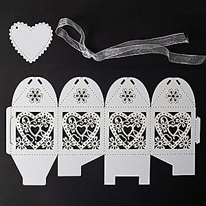 VGoodall 100 PCS Wedding Favor Boxes Laser Cut boxes Party Favor Box Small Gift Boxes Lace Candy Boxes for Wedding Baby Shower Birthday Party with Ribbons