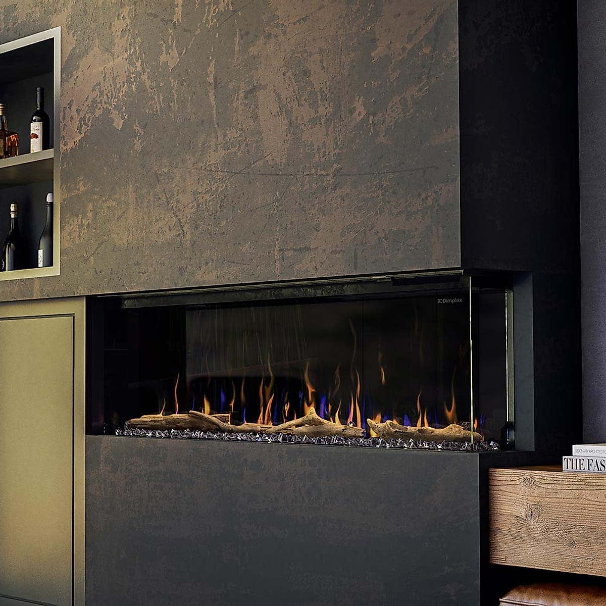 Dimplex IgniteXL Bold 60-in Built-in Linear Modern Electric Fireplace with Multiple Display Options, Multi-Colored Flames | with Crystals and Driftwood Logset, Model: XLF6017-XD