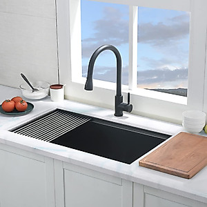 30 Inch Undermount Kitchen Sink Black Stainless Steel, BoomHoze 30 x 19 Inch Undermount Workstation Sink Single Bowl Commercial 16 Gauge Stainless Steel Black Kitchen Sink Deep Kitchen Sink