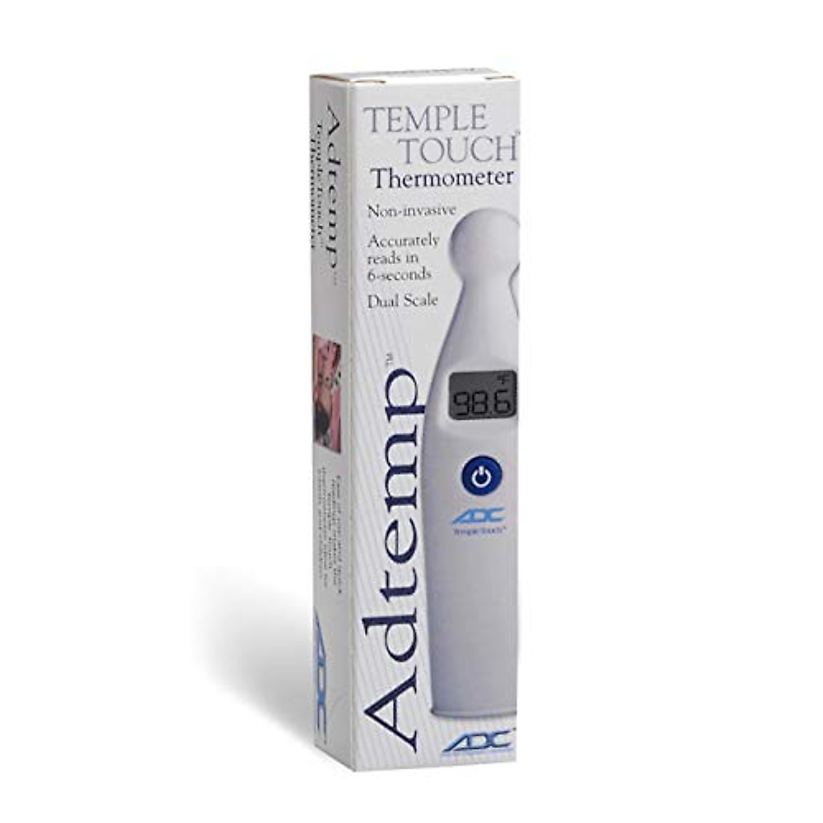 ADC Temple Touch Digital LCD Fever Thermometer, Non Invasive and Quick Read, Suitable for Babies, Newborns, Kids, and Adults, Adtemp 427, White