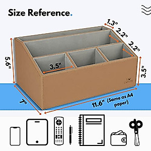 LAMOTI Leather Desk Organizer with a 4" Coaster, Large Capacity 5 Compartments Desktop Unifier, Handcrafted (Black)