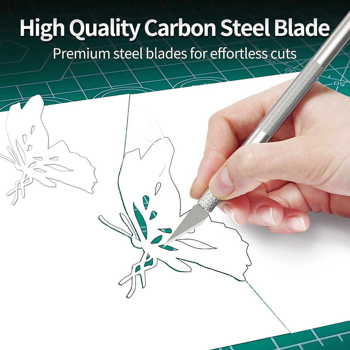 Precision Craft Knife Set - Sharp Razor Blades & Exacto Knife for Carving, Modeling, Scrapbooking, and Sculpting - Perfect for Woodworking, Stenciling, DIY Projects & Precision Cutting (Silver)