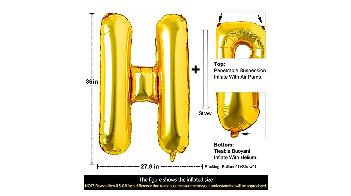 Large Gold Letter H Balloon - Perfect for Birthday & Events