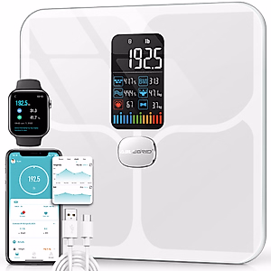 Body Fat Scale, ABLEGRID Digital Smart Bathroom Scale for Body Weight, Large LCD Display Screen, 16 Body Composition Metrics BMI, Water Weigh, Heart Rate, Baby Mode, 400lb, Rechargeable (White)