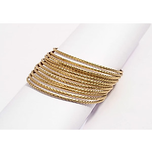 Pure Hands Nicole Speckle (Set of 12) - Slim Spacer Golden Bangle Bracelets for Women (2.6 Inches)