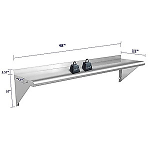 BIEAMA 2PCS 12"×48" Stainless Steel Wall Shelf, NSF, Commercial Wall Mount Floating Shelving for Restaurant, Kitchen and Hotel