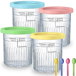 ChooKaChoo Upgraded Containers Replacement for Ninja Creami Pints and Lids, Compatible with NC301 NC300 Series Ice Cream Maker, Leak-proof Lids, BPA Free, Dishwasher Safe, Grey/Lime/Pink/Aqua (NC501)