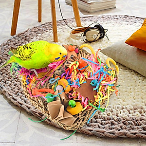 KATUMO Conure Toys, Bird Grass Mat Parakeet Shredder Hanging Toys Cockatiel Foraging Toys Parrot Climbing Wall Toys Lovebird Cage Toys for Small Birds