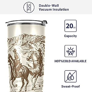 WELLDAY Western Desert Cowboy Stainless Steel Tumbler Cup with Straw & Lid Double Wall Vacuum Insulated Travel Mug Hot Cold Water Bottle Coffee Drinks Cup 20oz