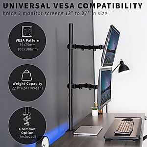 VIVO Extra Tall Vertically Stacked Dual Monitor Desk Mount Stand with 99 cm Stand-up Pole, Fully Adjustable Extended Arms, Fits 2 Screens up to 27 inches, STAND-V012T