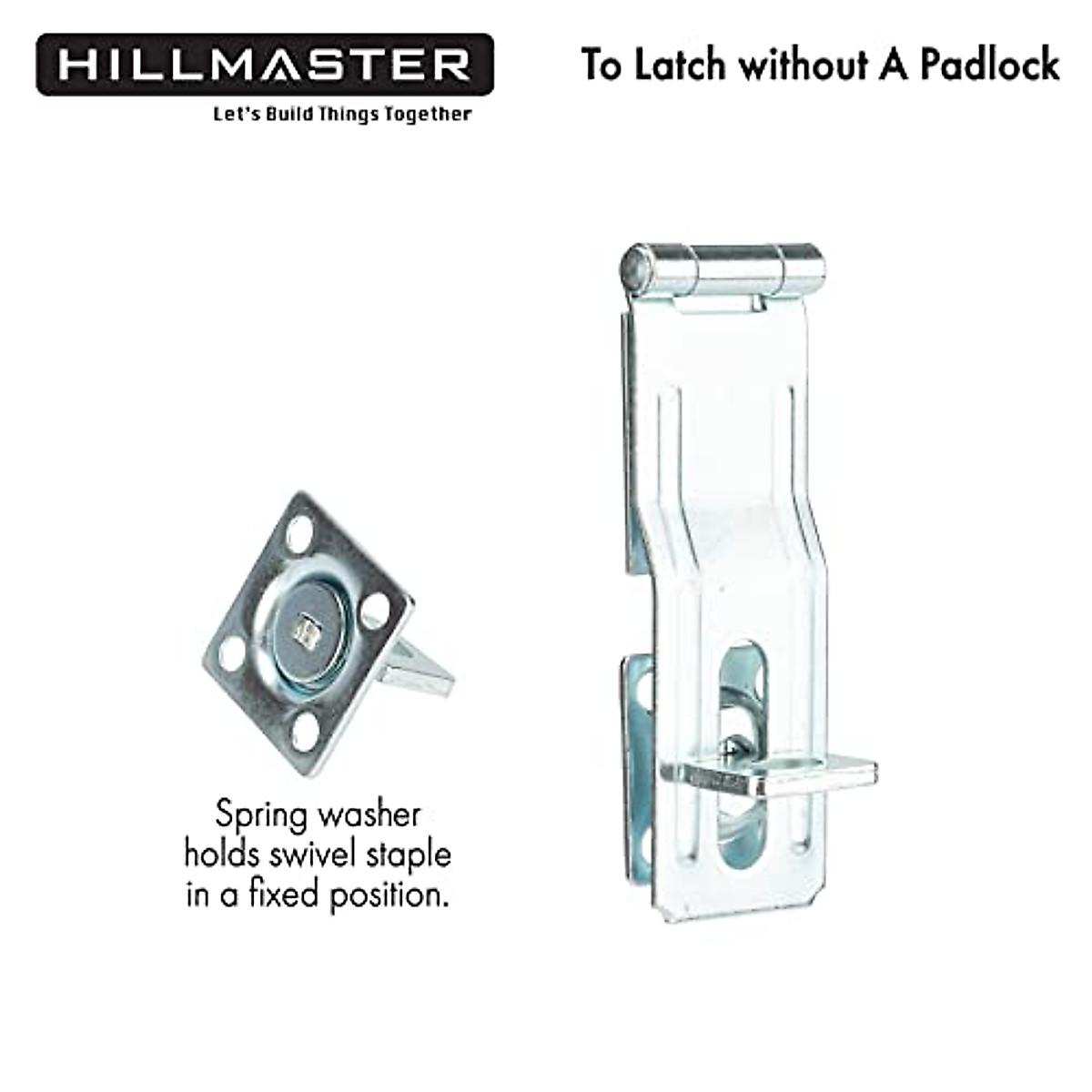 HILLMASTER 2 Pack Swivel Staple Safety Hasps, 4-1/2" Gate Door Hasp Latch with Twist Knob Safety Padlock Clasp Lock for Fence, Gate, Cabinet, Barn Door, Shed, Zinc Plated