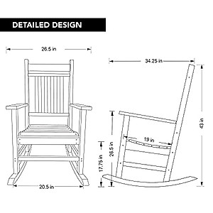 Shine Company Berkshire Outdoor Resin Rocking Chair with High Back, All Weather Heavy-Duty HDPE Poly Plastic Rocker for Patio, Porch, Lawn, Garden, Black