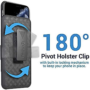 Aduro Combo Case & Holster for iPhone 11 Pro Max, Slim Shell & Swivel Belt Clip Holster, with Built-in Kickstand for Apple iPhone