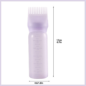 Pimoys Root Comb Applicator Bottle 6 Ounce, 2 Pack Oil Applicator for Hair Dye, Bottle Applicator Brush with Graduated Scale, Purple