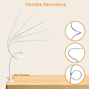 YOUKOYI LED Desk Lamp with Clamp,Flexible Gooseneck Architect Table Lamp - 5 Brightness Levels & 4 Color Modes, Touch Control, Eye-Care 10W Desk Light for Home/Office/Reading/Work(White)