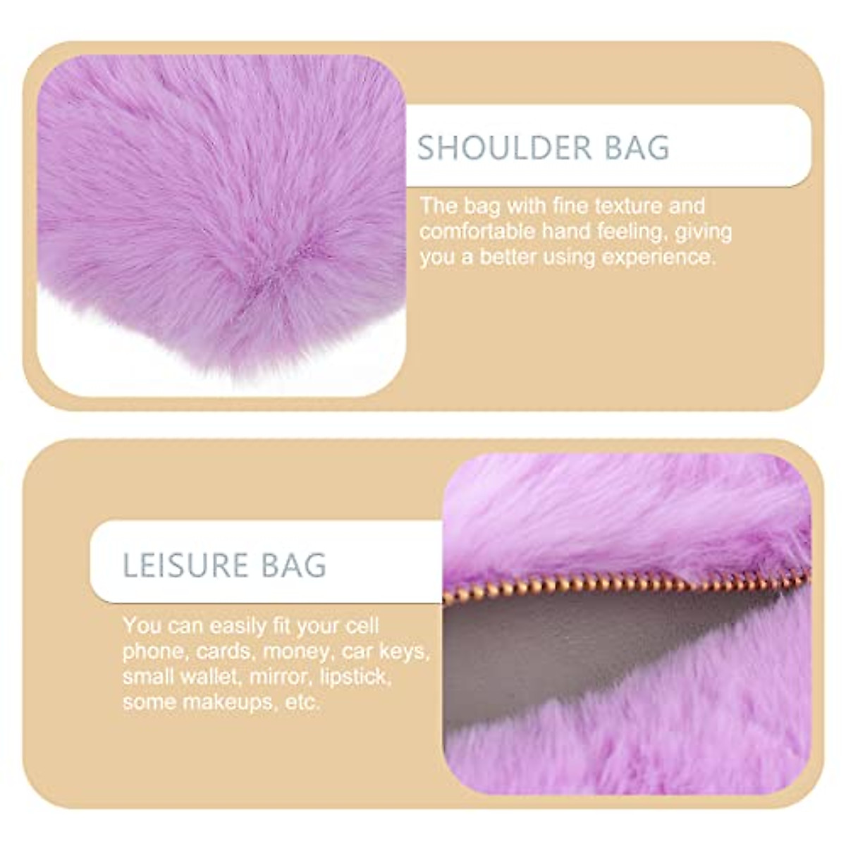 TENDYCOCO Heart Shaped Clutch Purse Faux Fur Shoulder Bag Crossbody Bag Fluffy Handbag (Violet)