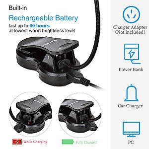 Rechargeable Book Light, LED Clip on Reading Light for Book in Bed, 3 Color × 3 Brightness, Up to 60 Hours Eye Care Reading, Warm & White, Perfect for Kids, Bed Headboard & Travel(Black)