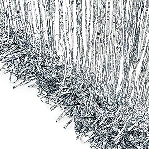 BRAVESHINE Silver Glitter Tinsel Foil Fringe Curtains - 2Pcs 3.2x8.2ft Photo Backdrop for Birthday Valentine Wedding Christmas Frozen Bridal Bachelorette Anniversary Engagement Disco Party Decorations